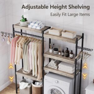 IDEALHOUSE Over The Washer and Dryer Storage Shelf- Laundry Room Organization Space Saving Laundry Drying Clothes Racks Heavy Duty Adjustable Height Bathroom Shelf for Home Decor (Wood, 28" A+B)