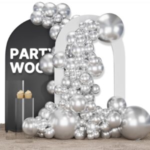 partywoo metallic silver balloons, 123 pcs silver balloons different sizes pack of 18 12 10 5 inch silver balloon arch kit balloon garland for birthday, graduation, party decorations, silver-g102