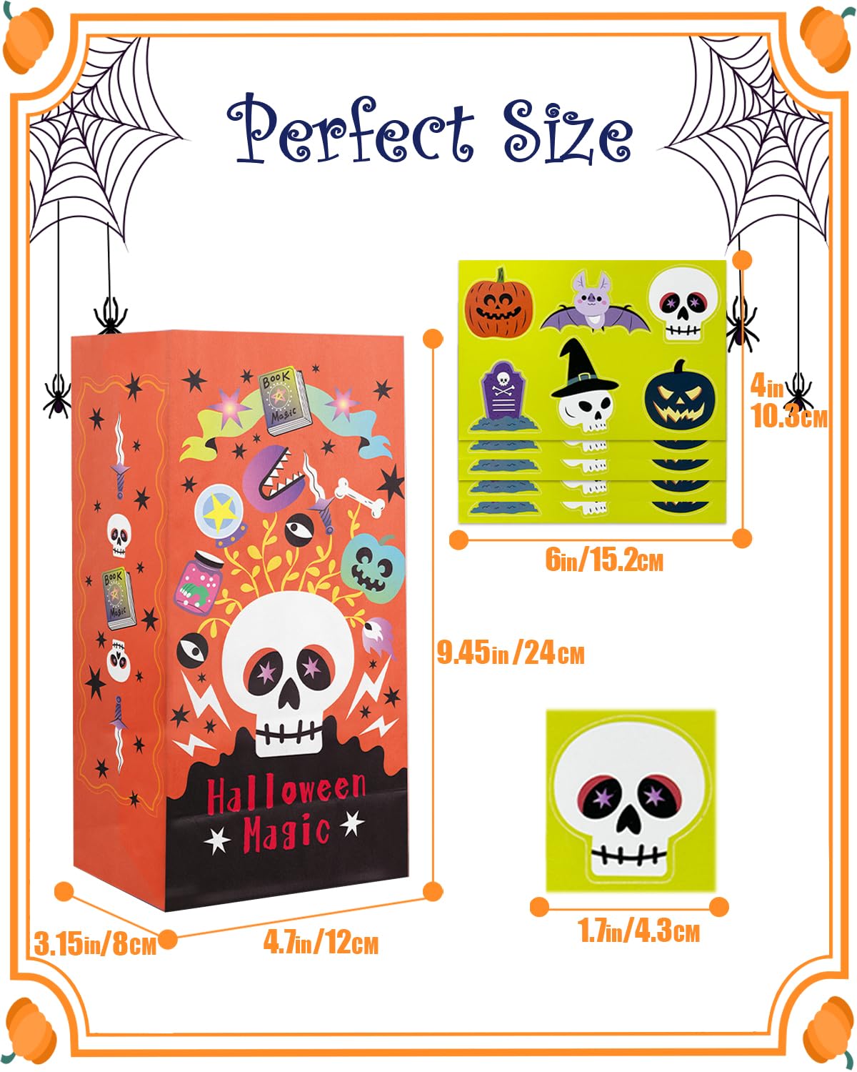 Gcardist Halloween Treats Bags 30 PCS Party Favors with 6 Designs, 3x5x9.5 Inches for Trick or Treat Festival - Includes Stickers - Happy Halloween Candy Bags