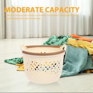 Luxshiny Small Plastic Laundry Hamper Portable Dirty Clothes Basket with Carry Handles for Clothes Bedroom Storage Organization Beige