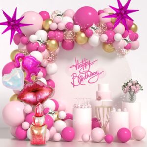 Hot Pink Princess Balloons, 11pcs Huge Lipstick Lips Foil Princess Balloons Party Decoration Photo Backdrop for Girls Birthday Baby Shower Bridal Shower Princess Doll Theme Party Decorations