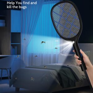 YISSVIC Electric Fly Swatter Bug Zapper Racket Rechargeable Mosquito Killer LED Light for Indoor Home Office Backyard Patio Camping