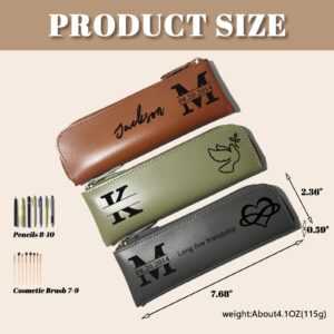 Custom Leather Pencil Case Cosmetic Pouch,Personalized Engraved Logo Text Name Initials Pen Case Small Makeup Pouch Back to School Gifts At College, Office and Travel for Women Men