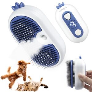 bobopal cat steam brush, 3 in 1 cat brush for shedding, self-cleaning cat dog grooming brush, steamy pet brush for long & short haired cats & dogs hair removal comb with water tank anti-static, blue