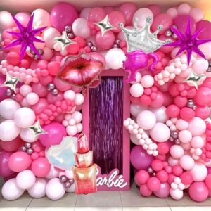 Hot Pink Princess Balloons, 11pcs Huge Lipstick Lips Foil Princess Balloons Party Decoration Photo Backdrop for Girls Birthday Baby Shower Bridal Shower Princess Doll Theme Party Decorations