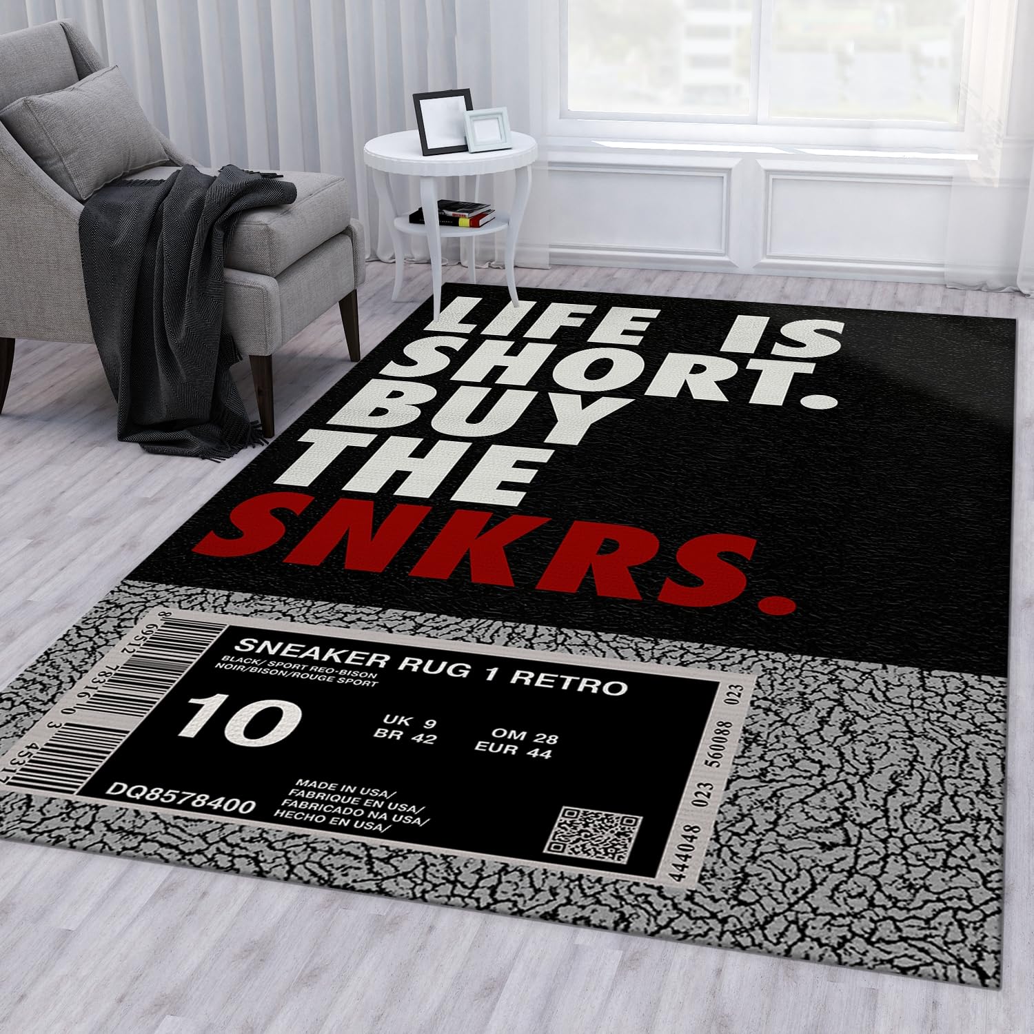 SAMIL CREATIONS Customized Sneaker Rug Custom Shoes Label Rugs Sneaker Room Carpet Sneaker Mat Sneaker Life is short buy The Sneakers 3x5 4x6 5x7 5x8 5,2x9 6x8 Full Size CT91