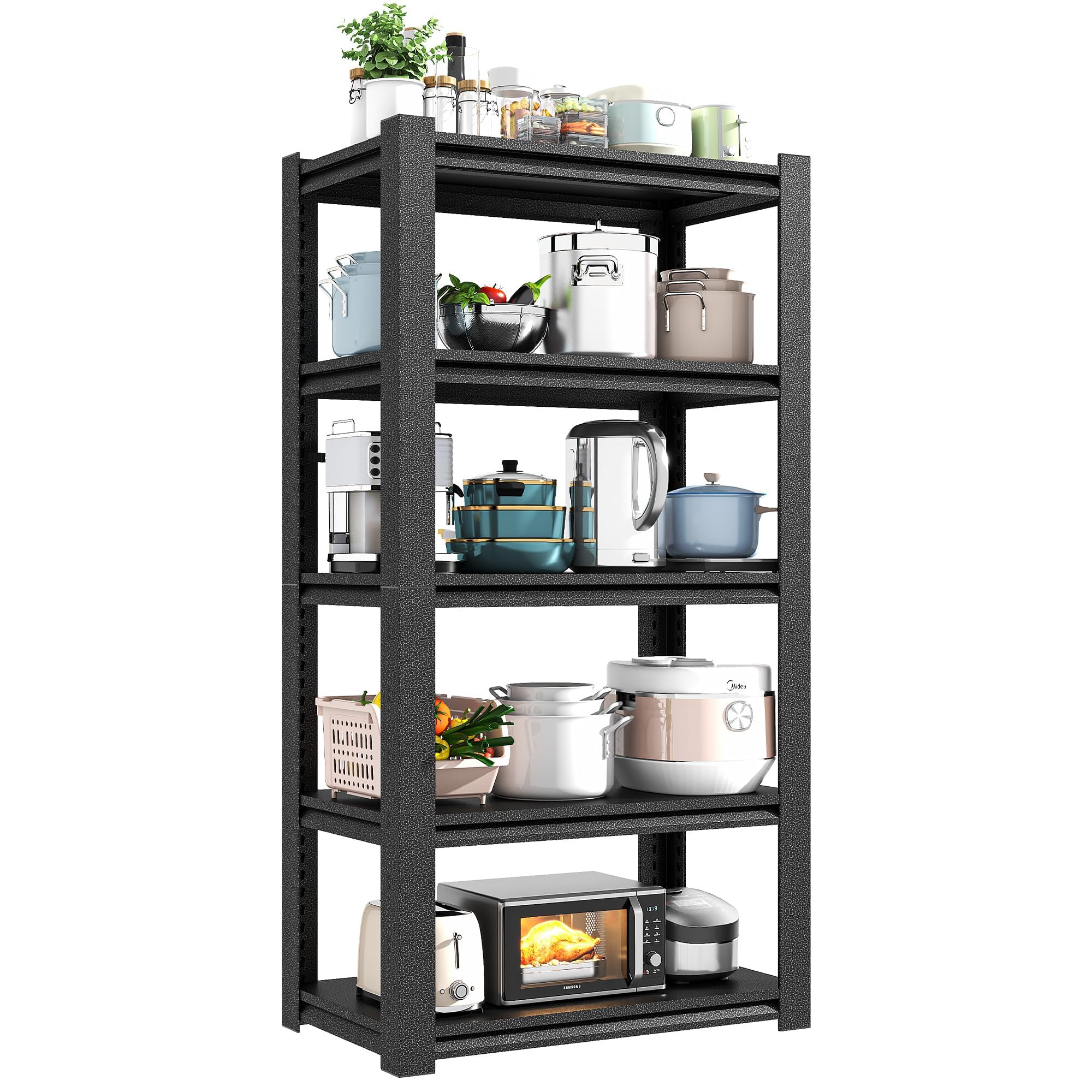 BIZOEIRON 72" H Metal Storage Shelving, 2500LBS Heavy Duty Shelves Unit, Adjustable 5 Tier Storage Rack, Industrial Utility Shelf for Garage, Warehouse, Bedroom, Kitchen,16" D×36“W×72”H, Black