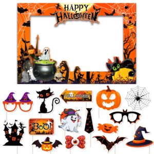 halloween party decorations - 16pcs halloween photo booth props for halloween birthday party supplies (orange)