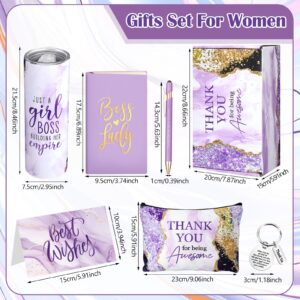 Funnymoom 7 Pcs Boss Gifts for Women Thank You Gifts Set Appreciation Gifts Stainless Tumbler Makeup Bag Birthday Marble Gift for Female Leader Mother Coworker Teacher(Light Purple)