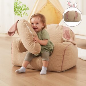 MOOZHEALTH Bunny Kids Sofa Toddler Chair,Toddler Bean Bag Chair with Carrot-Shaped Throw Pillow,Soft Corduroy Cover Comfy Toddler Chair for Reading and Napping, for Boys and Girls,Beige Bunny