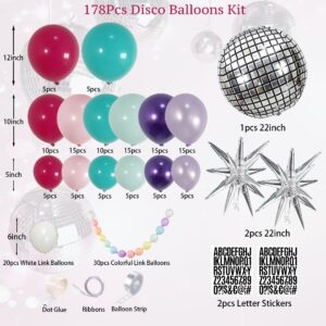 178pcs Pink Purple Blue Balloon Garland Disco Ball Custom Friendship Bracelet Banner Kits For Teenage Eras Party Decorations Music Fans Princess Themed Photo Backdrop Birthday,Bachelorette Tour Party