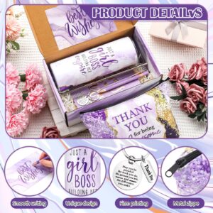 Funnymoom 7 Pcs Boss Gifts for Women Thank You Gifts Set Appreciation Gifts Stainless Tumbler Makeup Bag Birthday Marble Gift for Female Leader Mother Coworker Teacher(Light Purple)