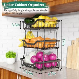 OKZEST 3-Tier Fruit Basket for Kitchen Counter with Banana Hangers, Wall Hanging Fruit Basket and Countertop Organizer Fruit Bowl, Fruit Storage Holder Stand for Potato Onion Snack Bread Fruit Veggie