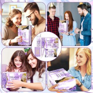 Funnymoom 7 Pcs Boss Gifts for Women Thank You Gifts Set Appreciation Gifts Stainless Tumbler Makeup Bag Birthday Marble Gift for Female Leader Mother Coworker Teacher(Light Purple)