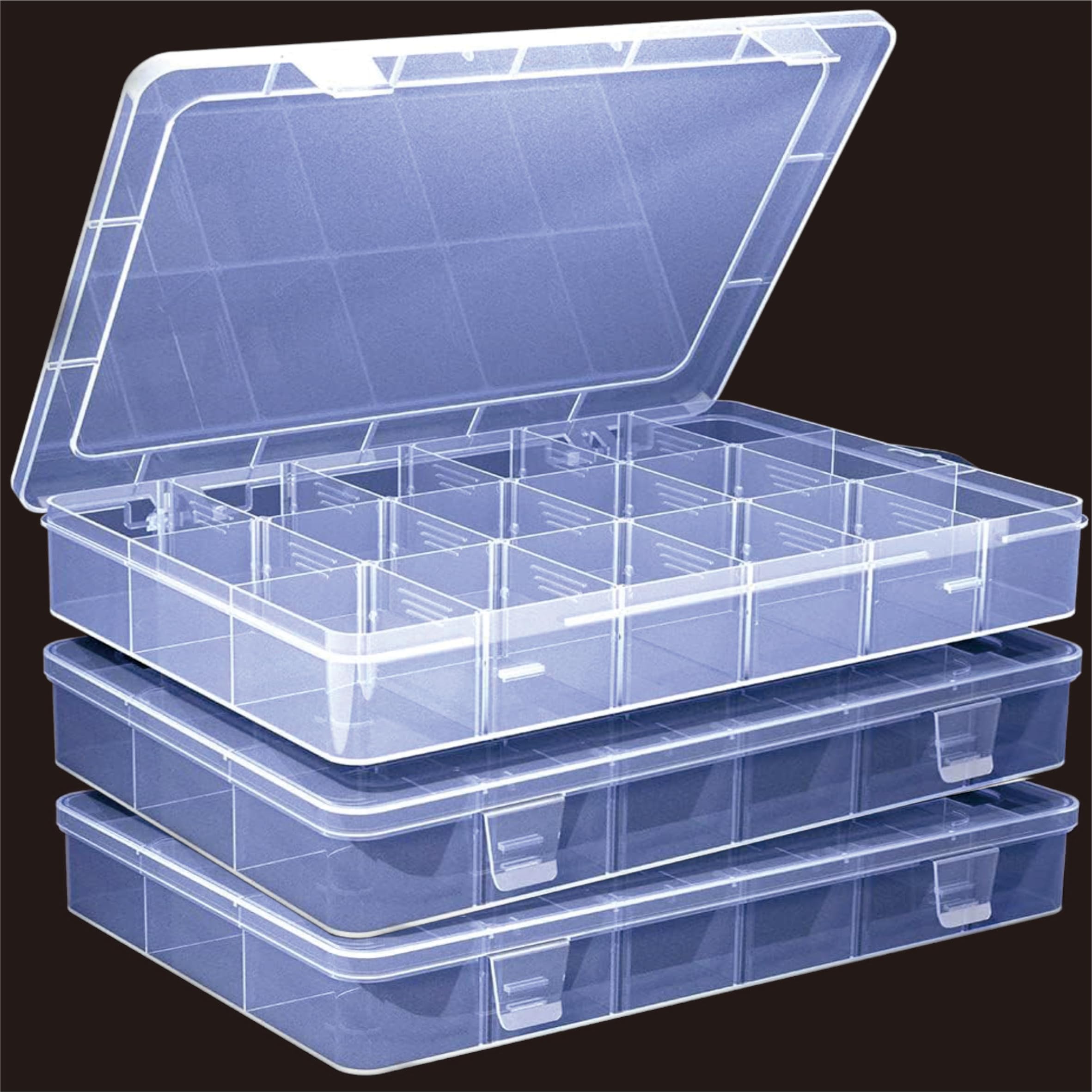 LZLMQSSA 18 Grids Transparent Plastic Organizer Box With Dividers, Adjustable Compartment Plastic Craft Storage Container, Small Parts Storage Box, Small Tool Organizer Storage Box（3 Pack）