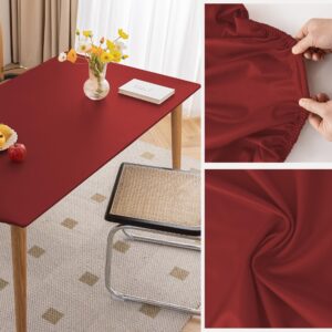 Huierxun PU Stretch Fitted Rectangle Tablecloth with Elastic Edge 35 x 59 Inch Waterproof Oil Proof Table Cloth Wipeable Table Cover for Indoor Outdoor Furniture Protect (Red,35"x59")