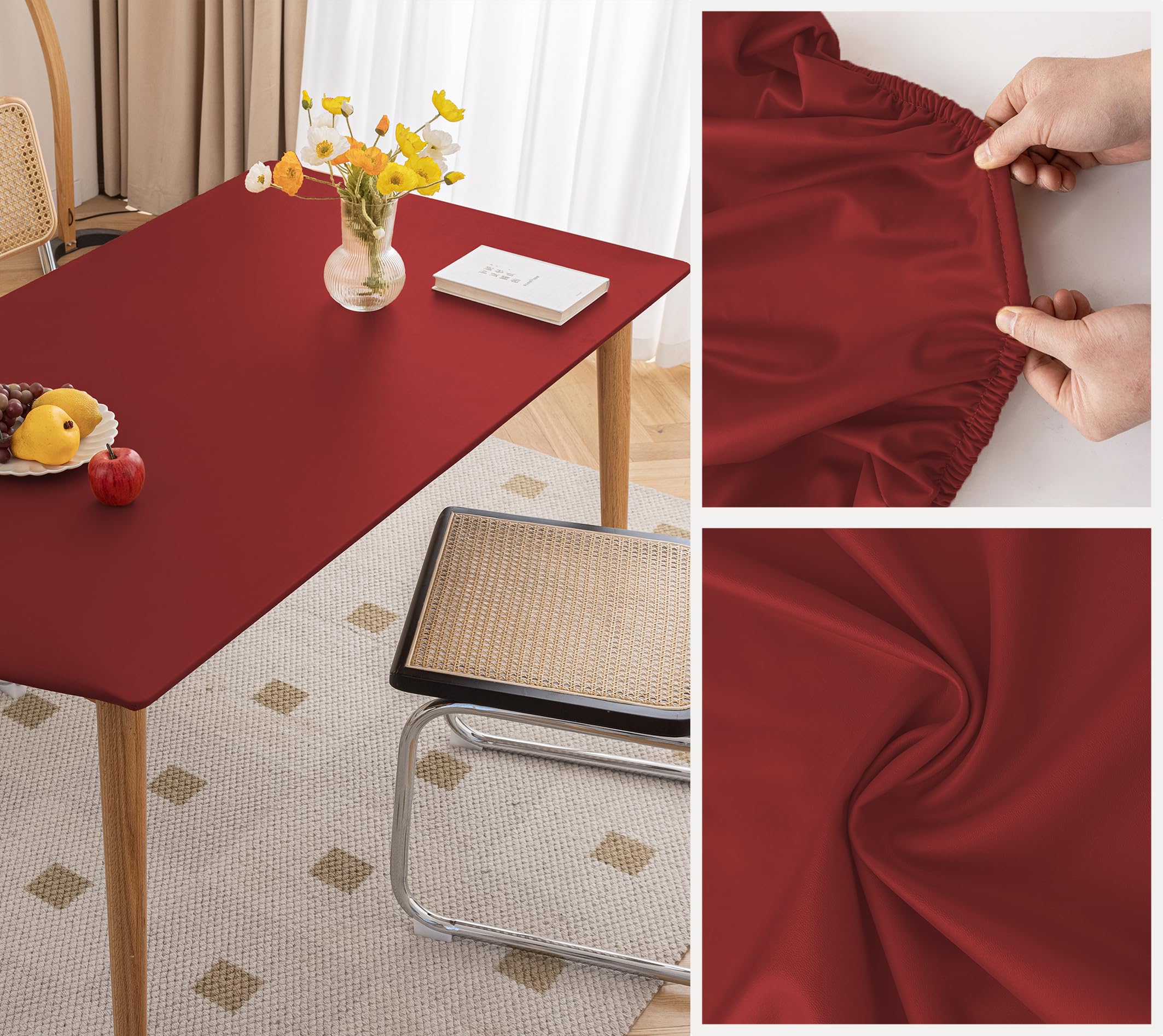 Huierxun PU Stretch Fitted Rectangle Tablecloth with Elastic Edge 35 x 55 Inch Waterproof Oil Proof Table Cloth Wipeable Table Cover for Indoor Outdoor Furniture Protect (Red,35"x55")