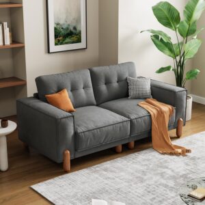 72" modern couch for living room,2 seater couch,deep seat chenille loveseat sofa,comfy sofa, cloud couch,cream couch with pillows for apartment small space (grey, 72in)