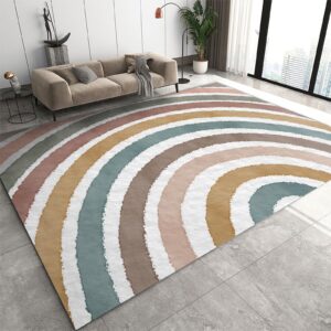 jelaixo bohemian rainbow kids rugs, colorful gradient stripes indoor rug, durable soft cozy non-shedding nursery rug for boys girls nursery bedroom bedside 3ftx4ft