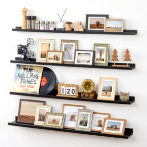 flyjoe picture ledge wall shelves 48 inch width set of 4, rustic large long floating ledge shelves for wall for kid's room bedroom kitchen bathroom living room nursery display wall decor, black