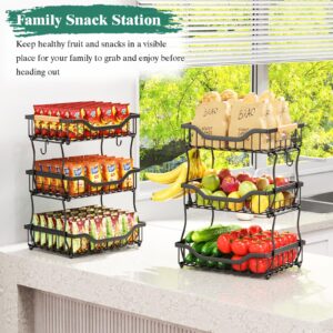 OKZEST 3-Tier Fruit Basket for Kitchen Counter with Banana Hangers, Wall Hanging Fruit Basket and Countertop Organizer Fruit Bowl, Fruit Storage Holder Stand for Potato Onion Snack Bread Fruit Veggie