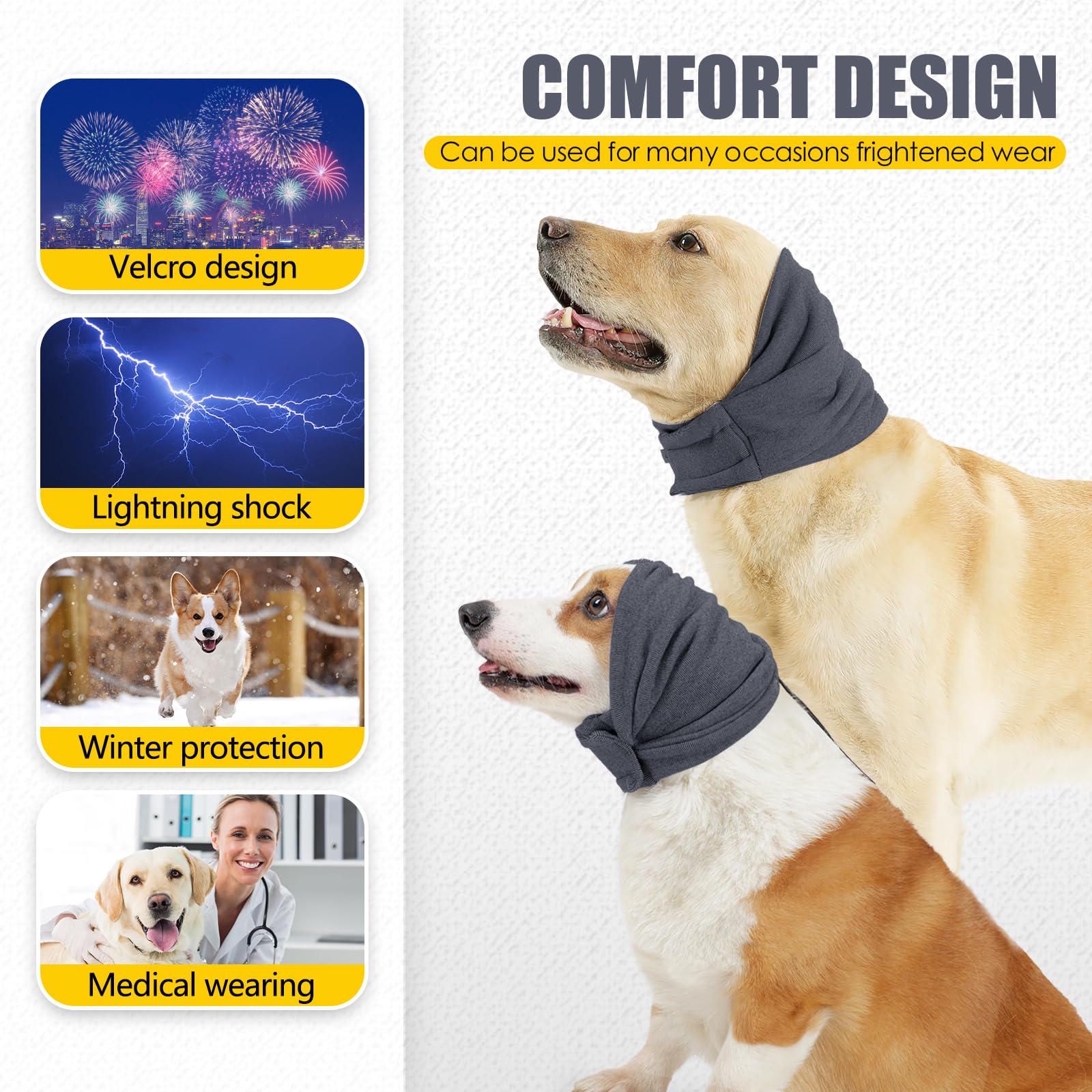 JOHNBOLIN Dog Thunder Ear Muffs, Dog Calming Hoodie No Flap Ear Wraps for Dogs Hematoma Healing, Dog No Flap Noise Protection Ear Wrap Relieve Anxiety,Dog Ear Cover The Grooming (Grey, Large)