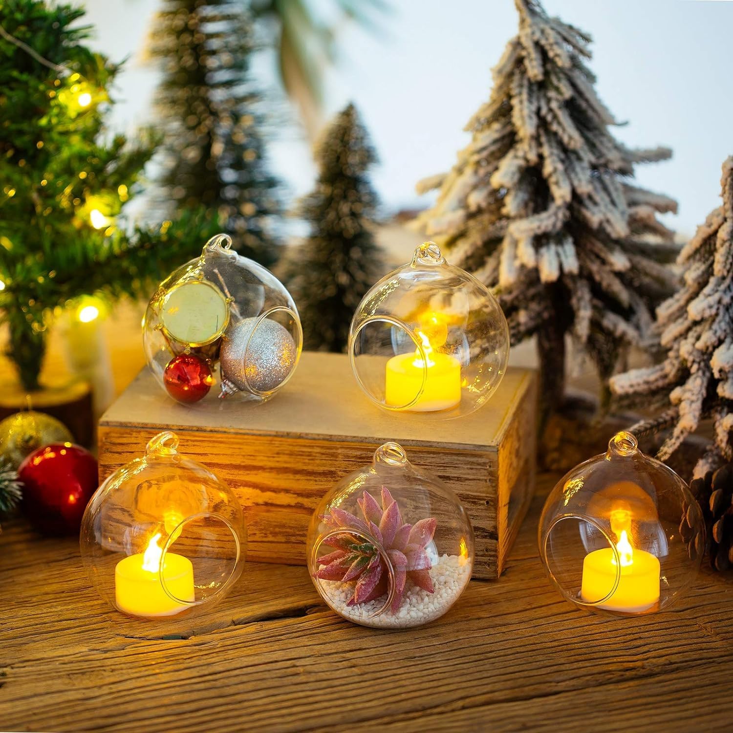 2.36"/ 6cm Hanging Tealight Candle Holder Glass Globes Air Plant Orb Glass Candlestick Lights Terrariums Candles Terrarium Vase Containers Home Decor Indoor Outdoor Garden DIY Gifts (30)