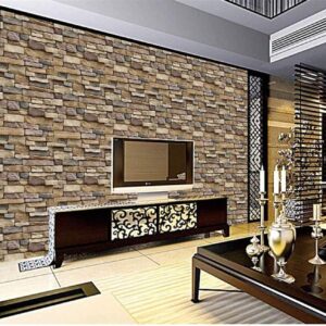 Yancorp 18"x120" Brick Wallpaper Peel and Stick Modern Stone Contact Paper Backsplash Self-Adhesive Wall Paper Kitchen Bedroom Accent Wall Brown Beige Removable Wallpaper