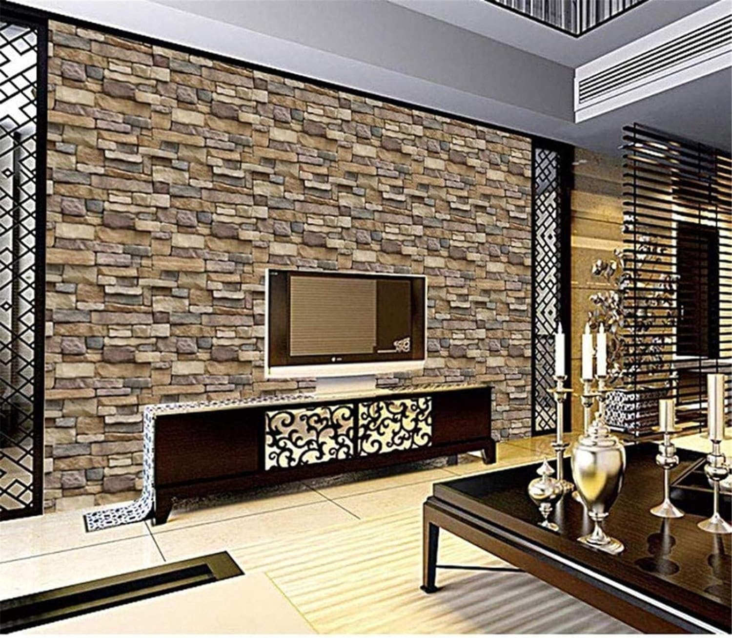 Yancorp 18"x120" Brick Wallpaper Peel and Stick Modern Stone Contact Paper Backsplash Self-Adhesive Wall Paper Kitchen Bedroom Accent Wall Brown Beige Removable Wallpaper