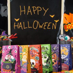 Gcardist Halloween Treats Bags 30 PCS Party Favors with 6 Designs, 3x5x9.5 Inches for Trick or Treat Festival - Includes Stickers - Happy Halloween Candy Bags