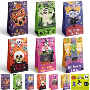 gcardist halloween treats bags 30 pcs party favors with 6 designs, 3x5x9.5 inches for trick or treat festival - includes stickers - happy halloween candy bags