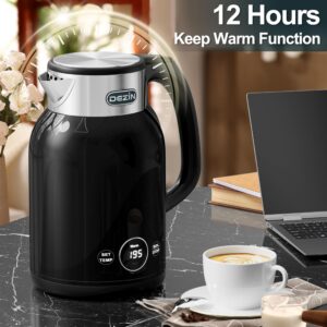 DEZIN Electric Kettle Temperature Control, 1.7L Stainless Steel Electric Tea Kettle with LED Display, 1200W Rapid Boil, 12H Keep Warm, 9 Presets Modes Hot Water Boiler Heater for Tea, Coffee, Black