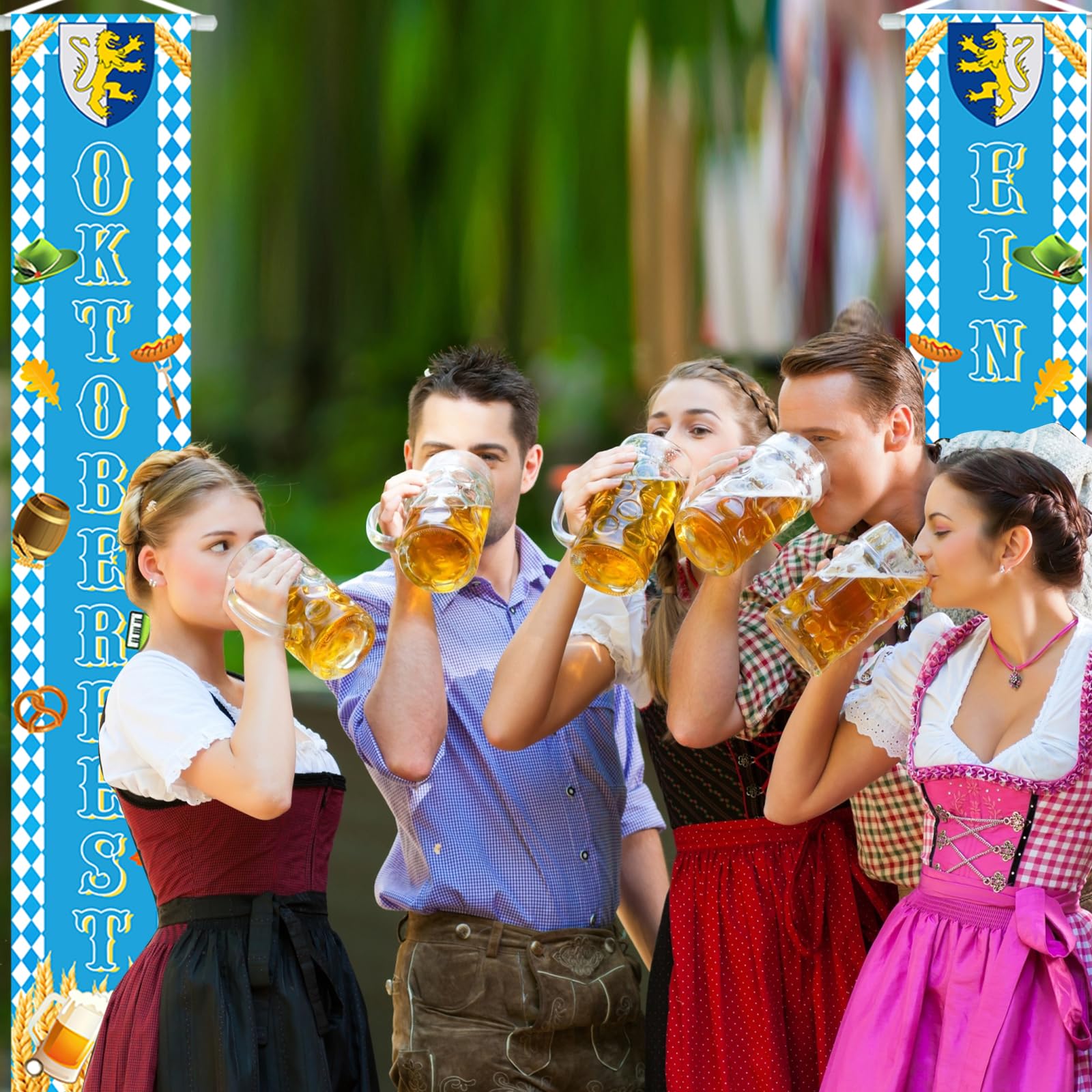 Avezano Oktoberfest Decorations German Bavarian Check Flag Porch Sign Oktoberfest Banner Oktoberfest Festival Welcome Hanging Banner Oktoberfest Party Supplies