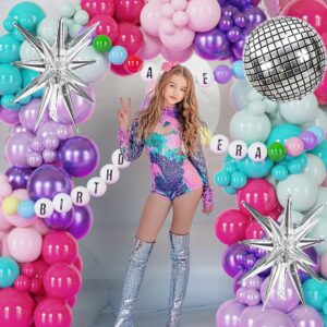 178pcs Pink Purple Blue Balloon Garland Disco Ball Custom Friendship Bracelet Banner Kits For Teenage Eras Party Decorations Music Fans Princess Themed Photo Backdrop Birthday,Bachelorette Tour Party