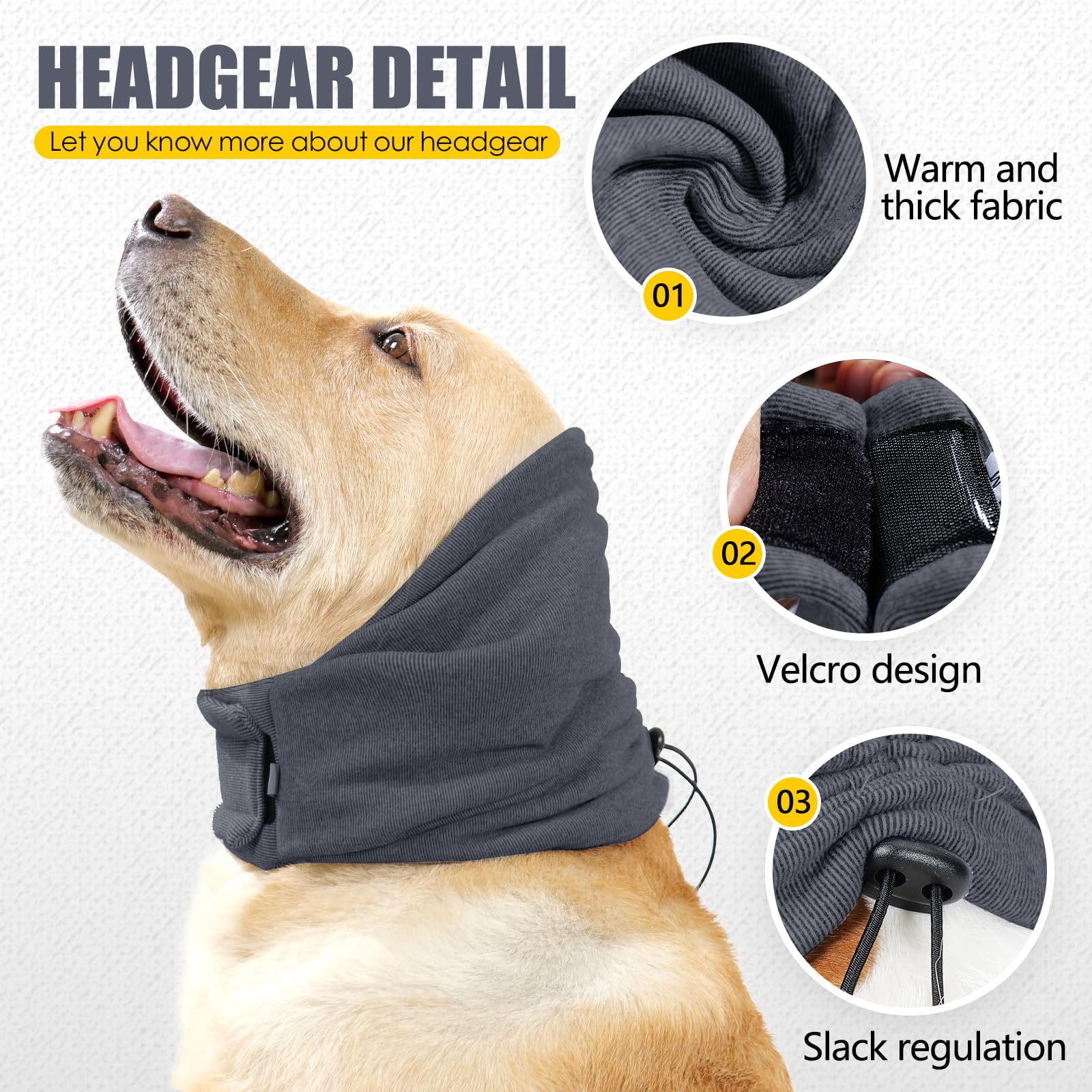 JOHNBOLIN Dog Thunder Ear Muffs, Dog Calming Hoodie No Flap Ear Wraps for Dogs Hematoma Healing, Dog No Flap Noise Protection Ear Wrap Relieve Anxiety,Dog Ear Cover The Grooming (Grey, Large)