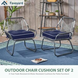 Favoyard Patio Chair Cushions 19 × 19 Inch Water Resistant & 3-Year Color Fastness Outdoor Chairs Cushion for Seat Dining Rocking Wicker Chair Cushion with Tie Straps Tufted Square Pads, Blue, 2 Pack