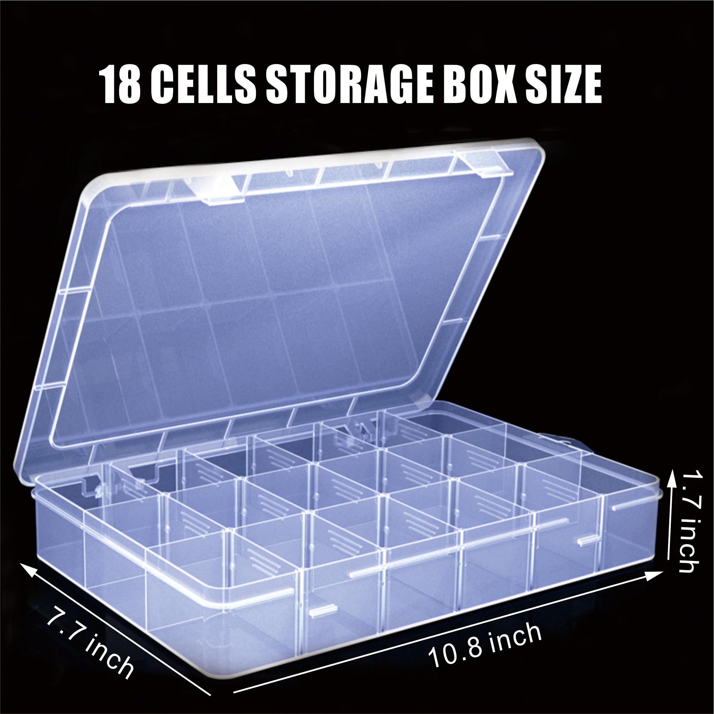 LZLMQSSA 18 Grids Transparent Plastic Organizer Box With Dividers, Adjustable Compartment Plastic Craft Storage Container, Small Parts Storage Box, Small Tool Organizer Storage Box（3 Pack）