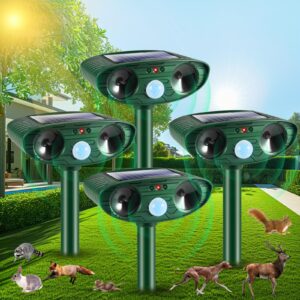 solar animal repellent ultrasonic deer repellent outdoor waterproof sonic cat deterrent with motion activated animal repeller for squirrel rabbit raccoon rodent skunk yard (green)