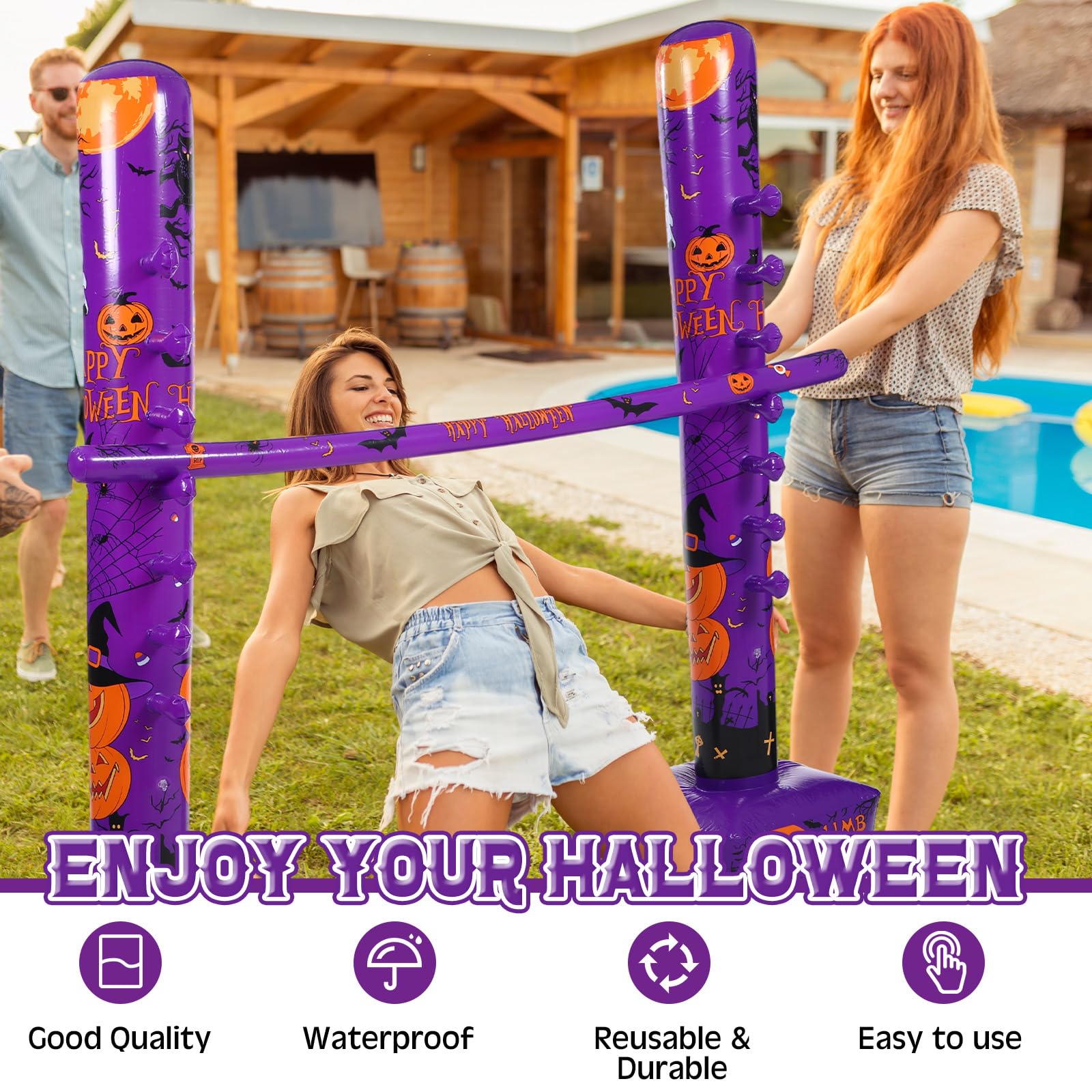 Seenelling 2 Pack Halloween Inflatable Limbo Party Game 59 in Spooky Pumpkin Indoor Outdoor Family Party Favor Easy Setup for Birthday Backyard Picnic Fall Holiday Decor (Pumpkin)