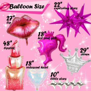 Hot Pink Princess Balloons, 11pcs Huge Lipstick Lips Foil Princess Balloons Party Decoration Photo Backdrop for Girls Birthday Baby Shower Bridal Shower Princess Doll Theme Party Decorations