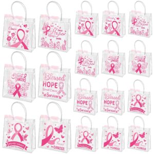 dtofoot 18pcs breast cancer clear gift bags with handles pink ribbon bow breast cancer awareness bulk item pvc pink ribbon bags reusable for breast cancer bags women nurse breast cancer survivor party