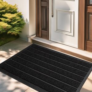 extra durable door mat - dirt trapping outdoor welcome mats - non-slip entrance mats - low profile front doormat - indoor (black, 30" x 17")