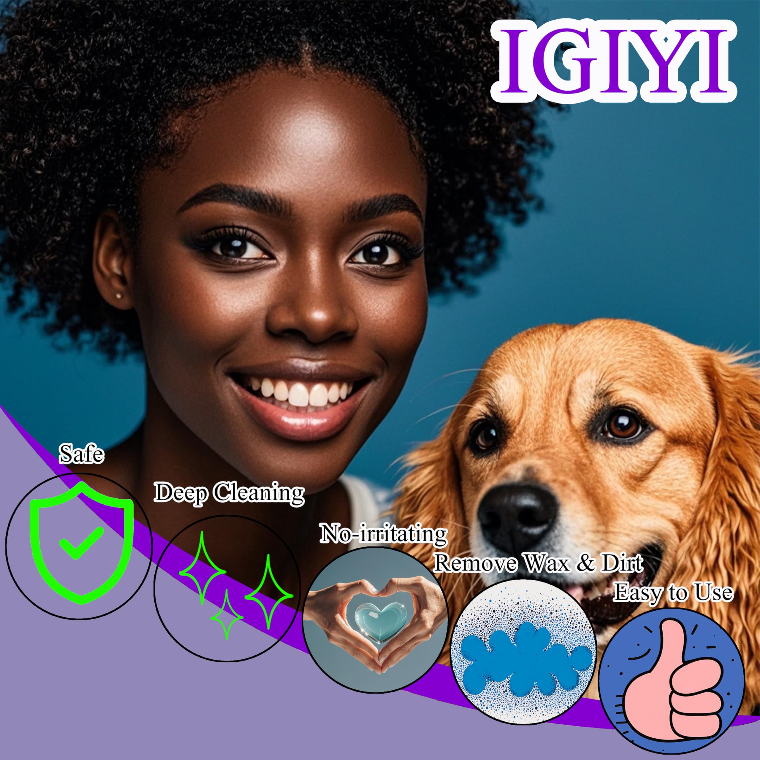 IGIYI Ear Finger Wipes Cleaner for Dog Cat,Bigger Size Gently Remove Ear Wax Dirt Odor,Sooths & Deodorizes, Relieve Ear Itching, Prevents Ear Infections, Natural Ingredients, 60 Count