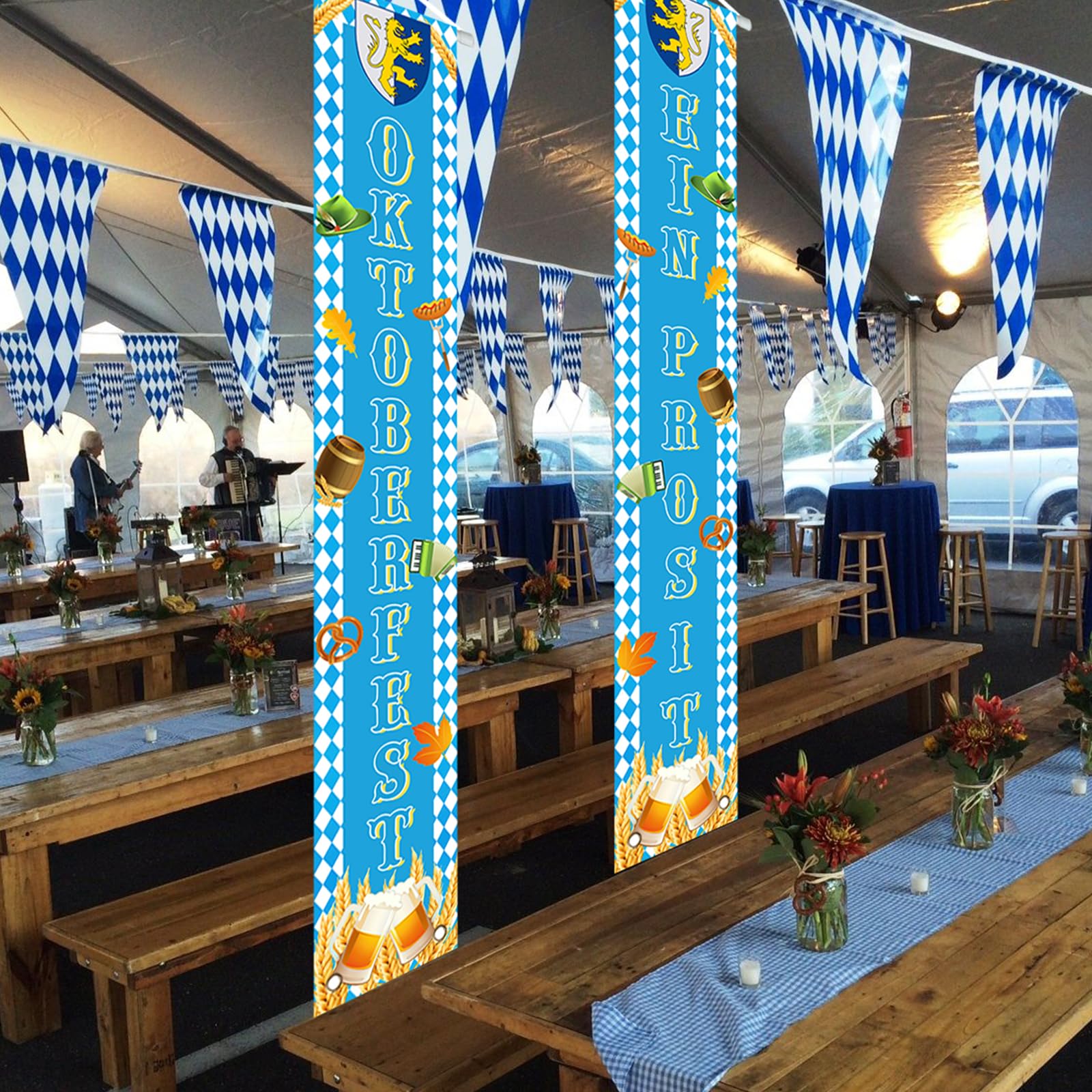 Avezano Oktoberfest Decorations German Bavarian Check Flag Porch Sign Oktoberfest Banner Oktoberfest Festival Welcome Hanging Banner Oktoberfest Party Supplies