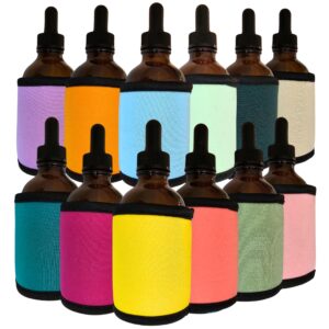 tahoebay dropper bottle sleeves (12-pack) thick neoprene protector for tincture glass bottles with eye droppers for 1oz, 2oz, 4oz essential oils (2oz essential colors)