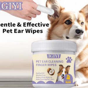 IGIYI Ear Finger Wipes Cleaner for Dog Cat,Bigger Size Gently Remove Ear Wax Dirt Odor,Sooths & Deodorizes, Relieve Ear Itching, Prevents Ear Infections, Natural Ingredients, 60 Count