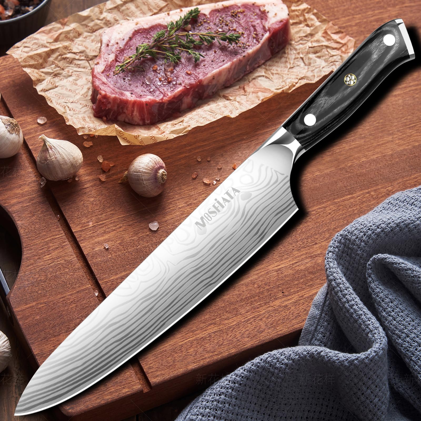 MOSFiATA 10" Super Sharp Professional Chef's Knife，German High Carbon Stainless Steel EN1.4116 with Micarta Handle and Gift Box