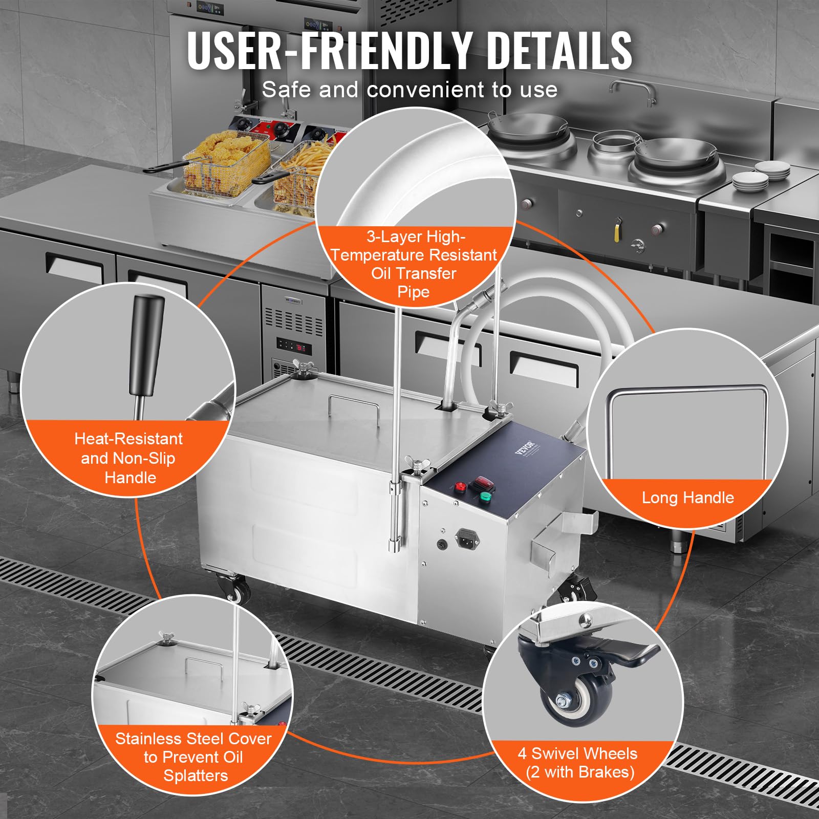 VEVOR Deep Fryer Filter 38 L/80 LBS/10 Gal, Frying Oil Filter System Machine 300W, Deep Fryer Oil Filter 10 L/min, Cooking Oil Filter Pump & Oil Hose, Mobile Fryer Filter 110V Kitchen Restaurant