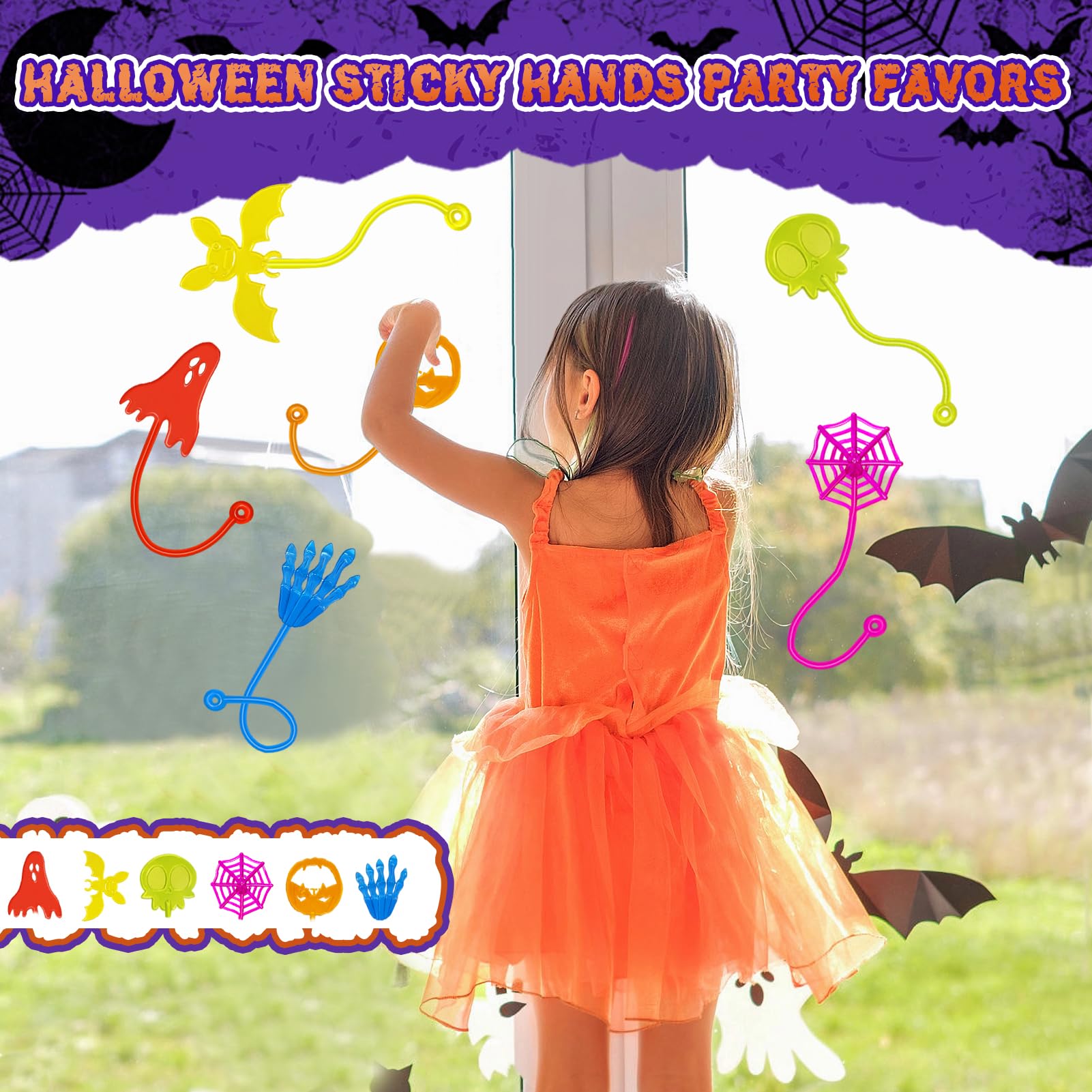 Halloween Sticky Hands Bulk 42PCS Halloween Party Favors for Kids Stretchy Halloween Sticky Hand Toy Halloween Goodie Bag Fillers Party Supplies Halloween Toys Classroom Prizes for Kids