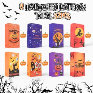 Halloween Treat Bags - 32pcs Halloween Trick or Treat Bags, Halloween Treat Bags for Candy with Stickers, Halloween Paper Treat Bags with Fun and Spooky Designs for School Events, Halloween Party